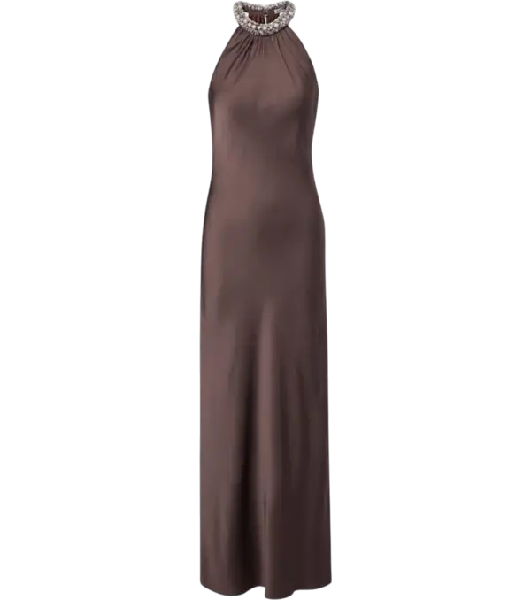 Simkhai Embellished Satin Gown - Brown
