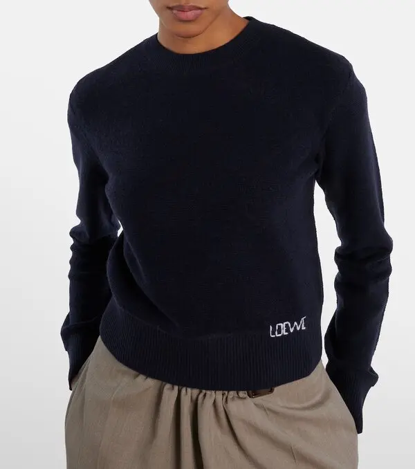 Loewe Logo Embroidered Wool Sweater - Blue