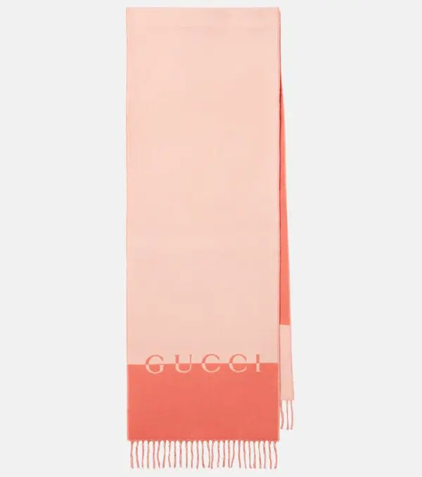 Gucci Logo Wool And Cashmere Scarf - Pink