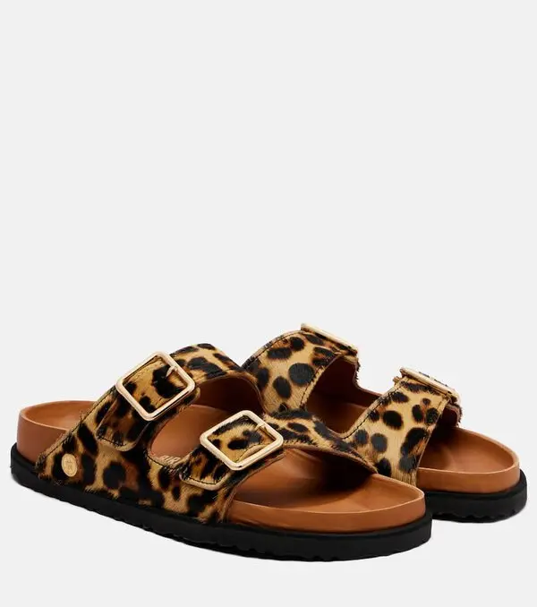 BIRKENSTOCK Arizona Leopard-print Calf Hair Slides - Beige