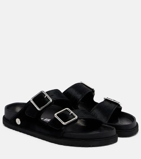 BIRKENSTOCK Arizona Calf Hair Slides - Black