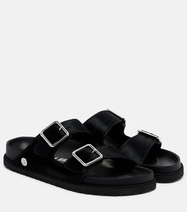 BIRKENSTOCK Arizona Calf Hair Slides - Black