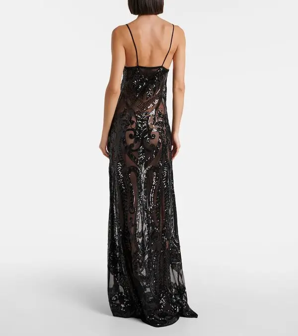Norma Kamali Sequined Semi-sheer Gown
