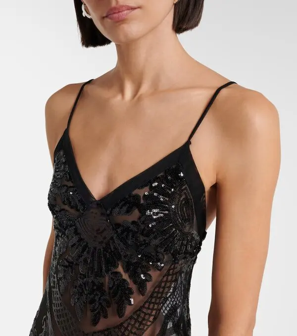 Norma Kamali Sequined Semi-sheer Gown
