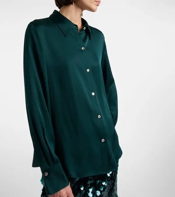 Vince Silk-blend Satin Shirt - Green