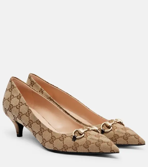 Gucci Erin Gg Canvas Horsebit 45 Pumps - Beige