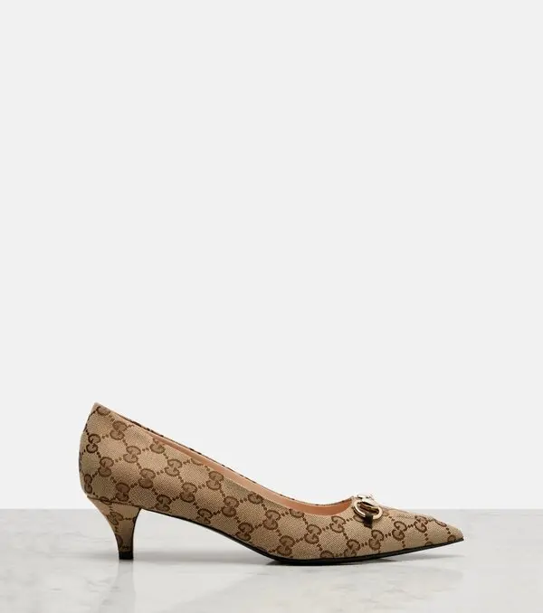 Gucci Erin Gg Canvas Horsebit 45 Pumps - Beige