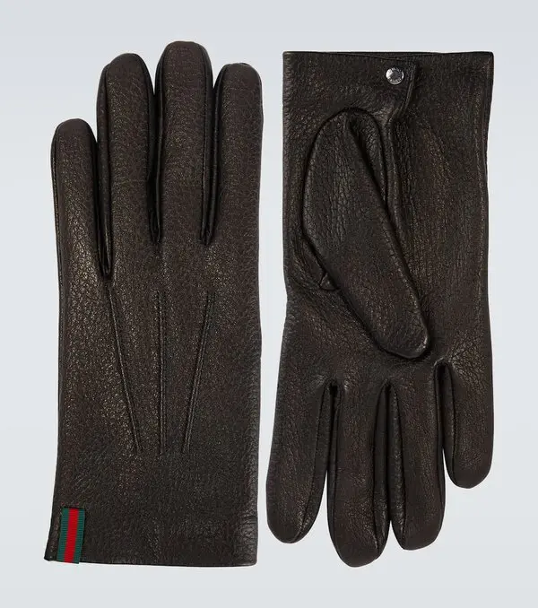 Gucci Web Stripe Leather Gloves - Black