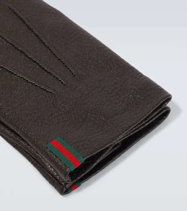 Gucci Web Stripe Leather Gloves