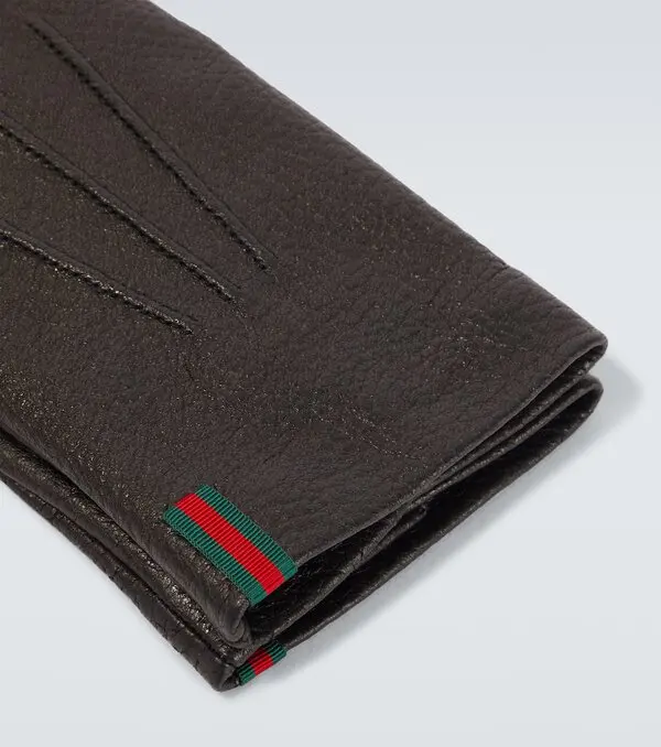 Gucci Web Stripe Leather Gloves