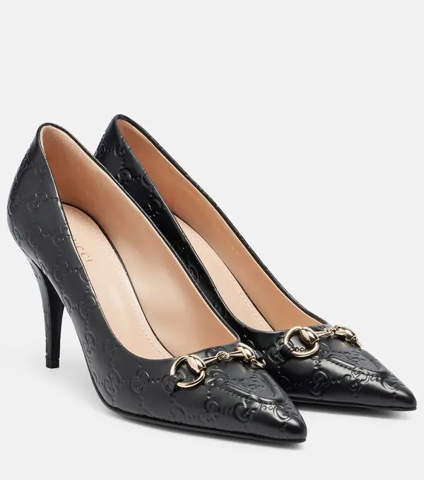 Gucci Erin Gg Horsebit Leather Pumps - Black