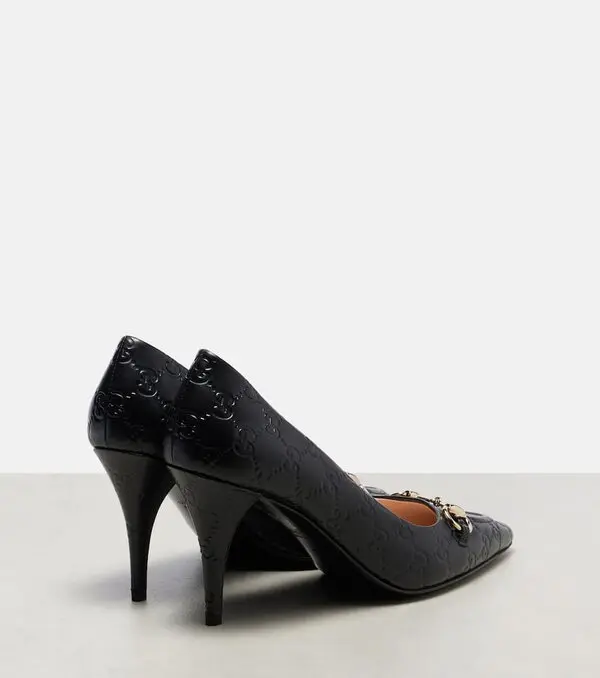 Gucci Erin Gg Horsebit Leather Pumps - Black