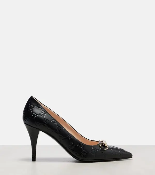 Gucci Erin Gg Horsebit Leather Pumps - Black