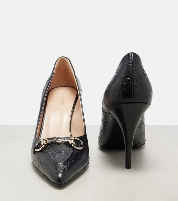 Gucci Erin Gg Horsebit Leather Pumps - Black