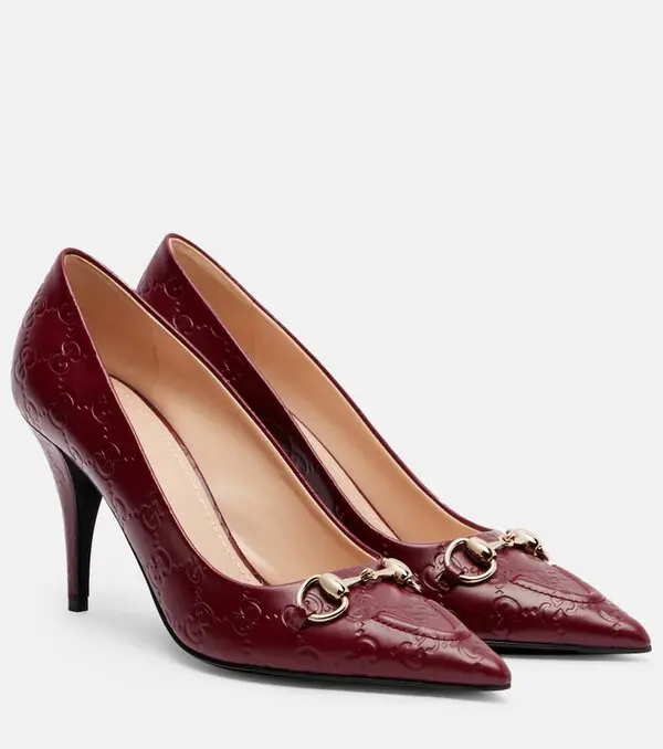 Gucci Erin Gg Horsebit 85 Leather Pumps - Burgundy