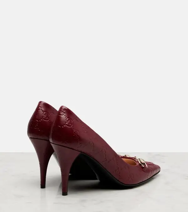 Gucci Erin Gg Horsebit 85 Leather Pumps - Burgundy
