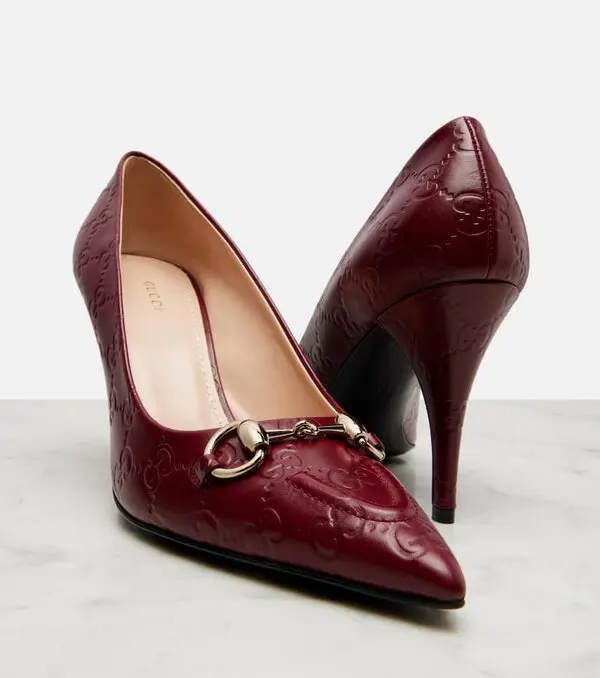 Gucci Erin Gg Horsebit 85 Leather Pumps - Burgundy