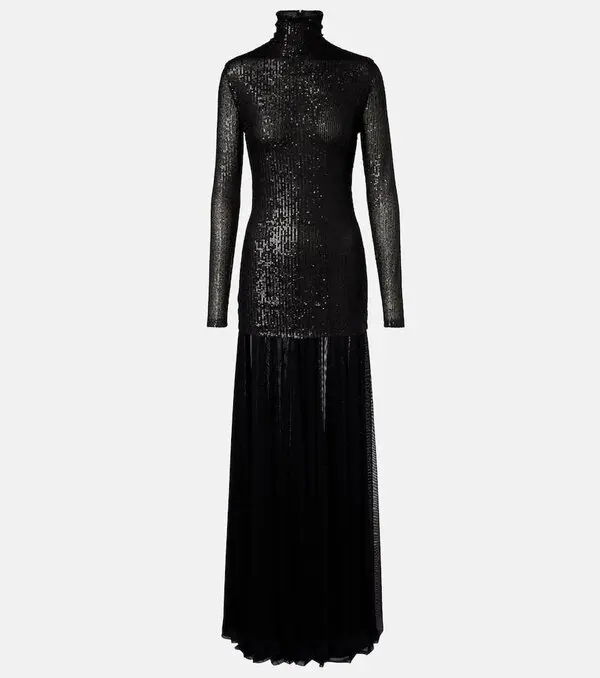 Norma Kamali Sequined Mesh Turtleneck Gown