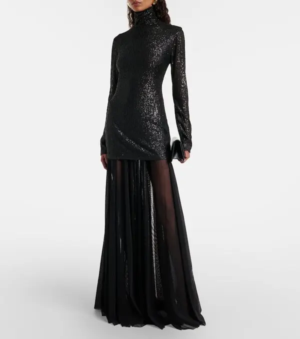 Norma Kamali Sequined Mesh Turtleneck Gown