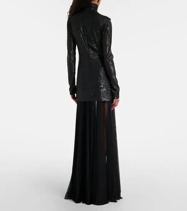 Norma Kamali Sequined Mesh Turtleneck Gown