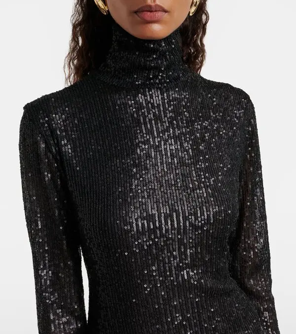 Norma Kamali Sequined Mesh Turtleneck Gown