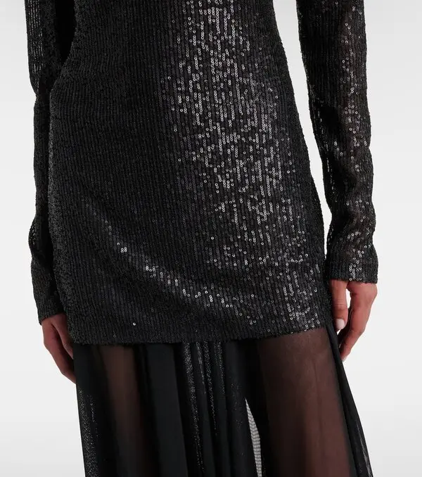 Norma Kamali Sequined Mesh Turtleneck Gown