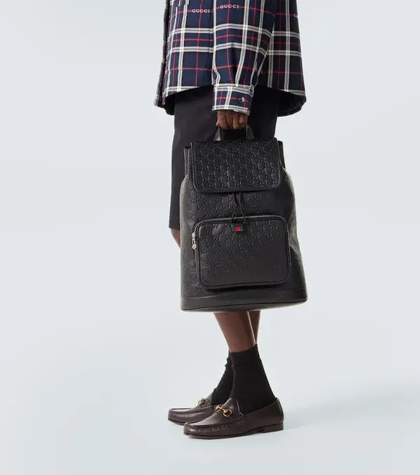 Gucci Gg Medium Leather Backpack - Black