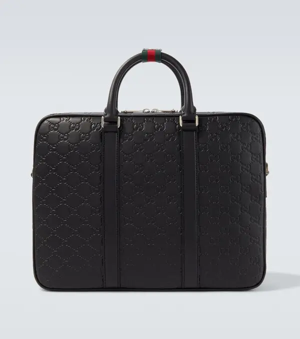 Gucci Gg Embossed Leather Briefcase - Black