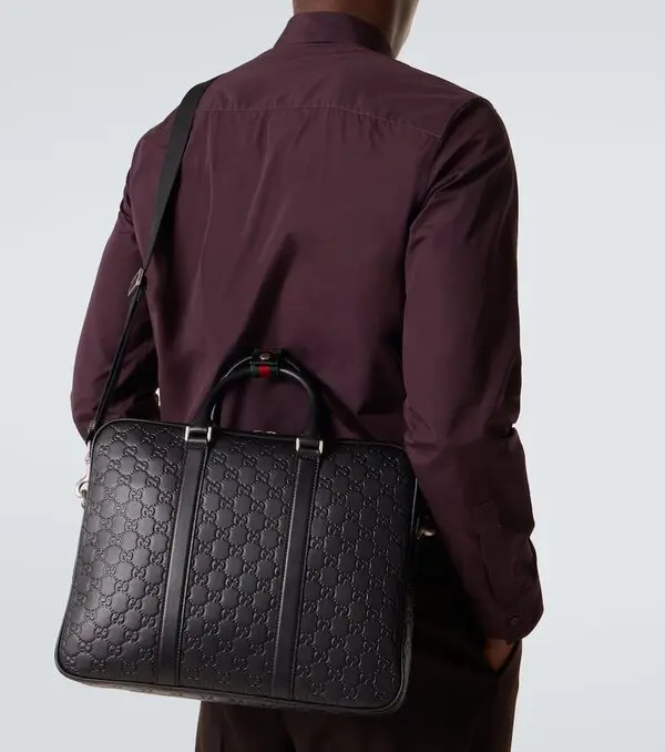 Gucci Gg Embossed Leather Briefcase