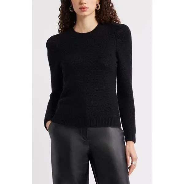 Nordstrom Wool And Cashmere Puff Sleeve Sweater - Black Rock