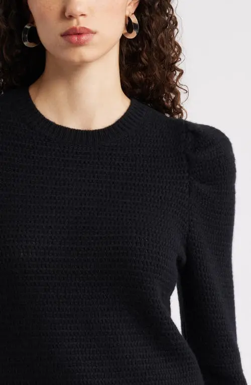 Nordstrom Wool And Cashmere Puff Sleeve Sweater - Black Rock