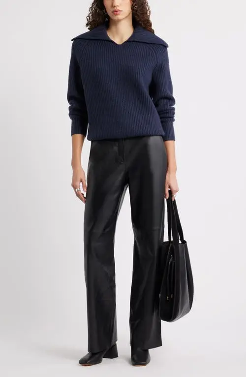 Nordstrom Ribbed Sailor Collar Sweater - Navy Night