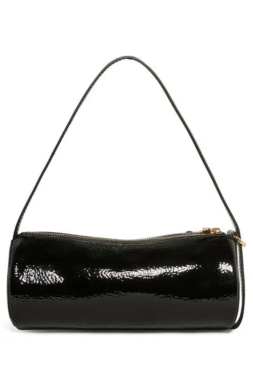 AIMEE Barrel Leather Shoulder Bag - Black Crinkle Patent