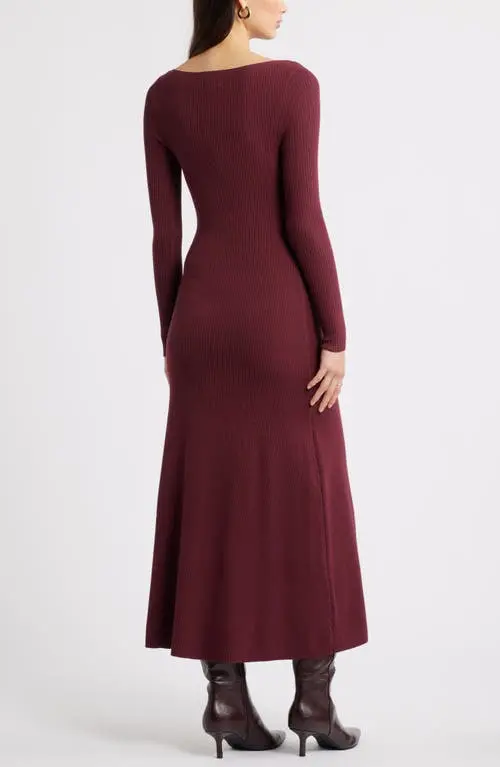 OPEN EDIT Long Sleeve Rib Maxi Dress - Burgundy Tannin
