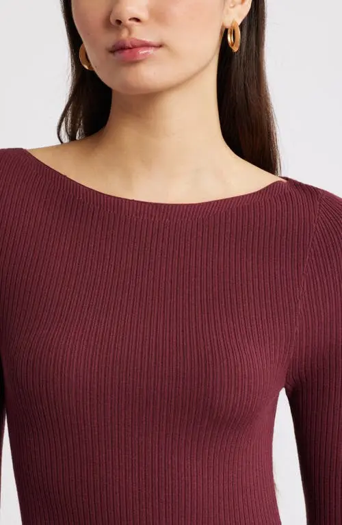 OPEN EDIT Long Sleeve Rib Maxi Dress - Burgundy Tannin