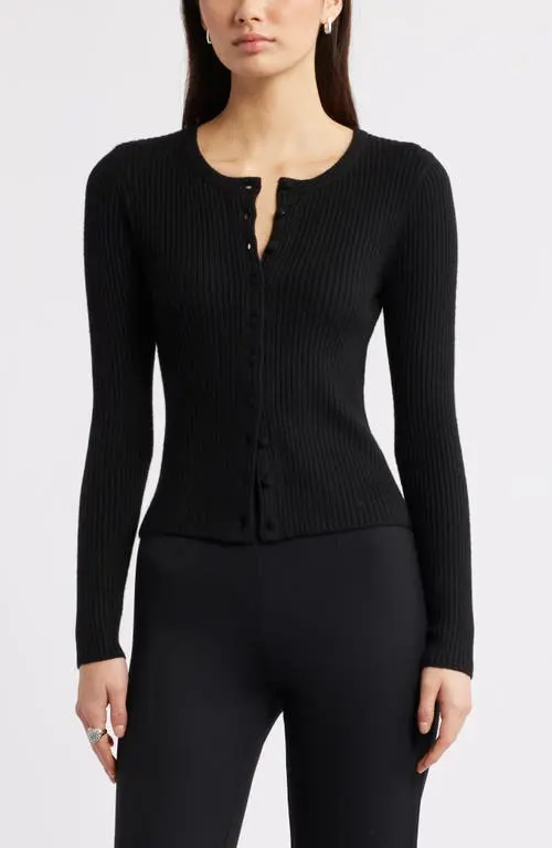 OPEN EDIT Ribbed Crewneck Cardigan