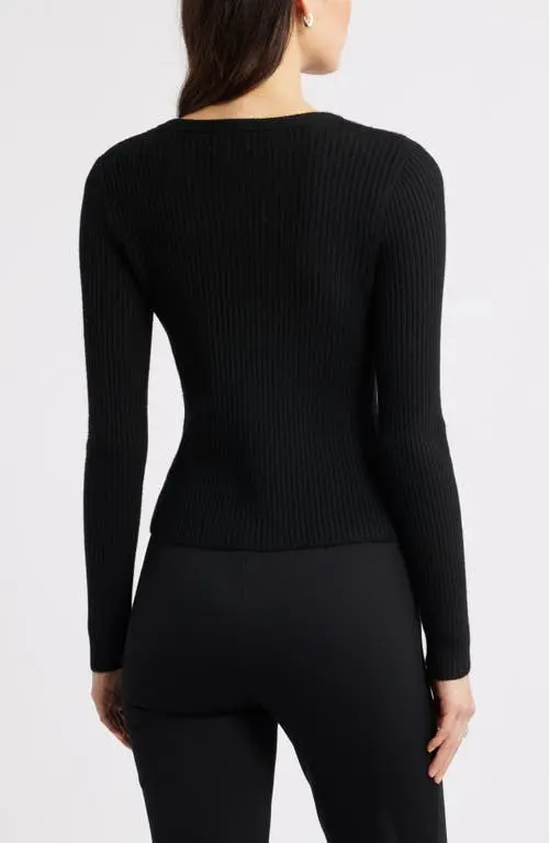 OPEN EDIT Ribbed Crewneck Cardigan