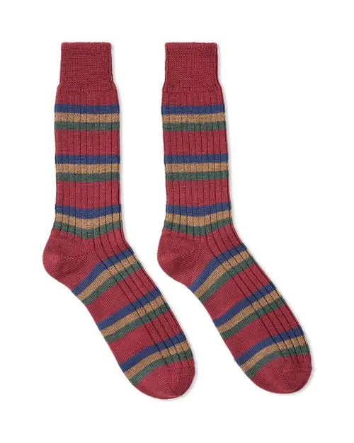 CELTIC & CO. Cotton-blend Stripe Socks - Dark Rust