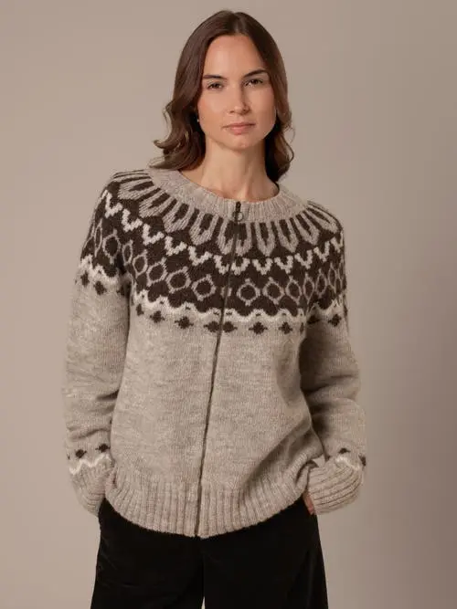CELTIC & CO. British Wool Chevron Fair Isle Yoke Cardigan