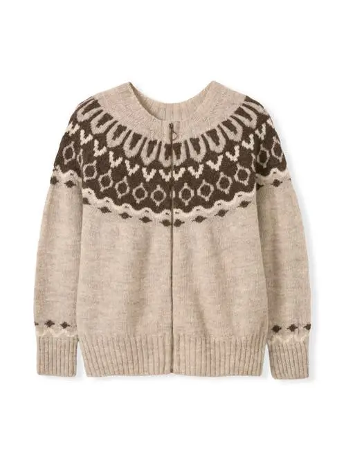 CELTIC & CO. British Wool Chevron Fair Isle Yoke Cardigan