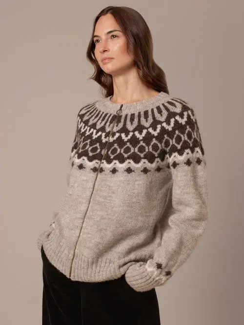CELTIC & CO. British Wool Chevron Fair Isle Yoke Cardigan