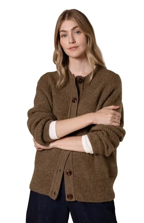 CELTIC & CO. British Wool Moss Stitch Cardigan - Walnut