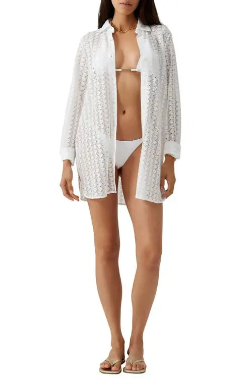 Melissa Odabash Daria Open Stitch Cover-up Shirtdress - White
