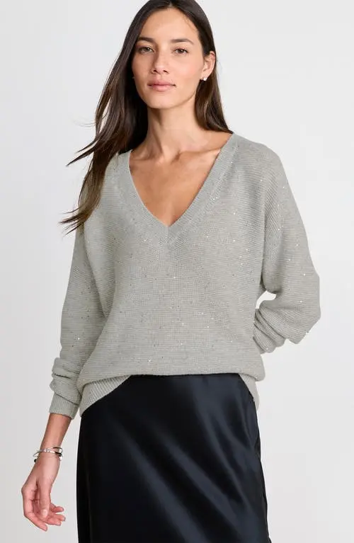 Vineyard Vines Sequin Accent Wool & Cashmere V-neck Sweater