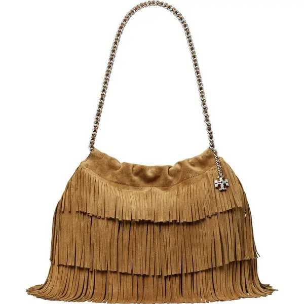 Tory Burch Fleming Suede Fringe Hobo Bag - Wild Tabacco