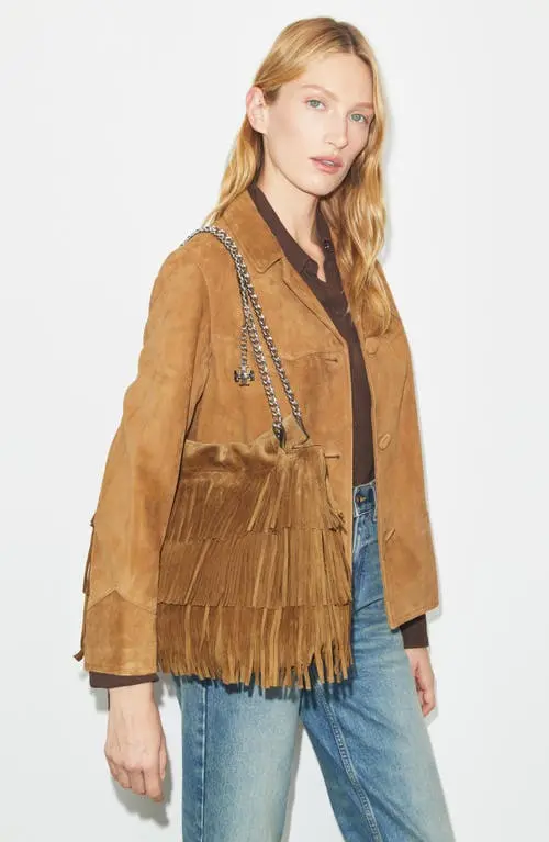 Tory Burch Fleming Suede Fringe Hobo Bag - Wild Tabacco