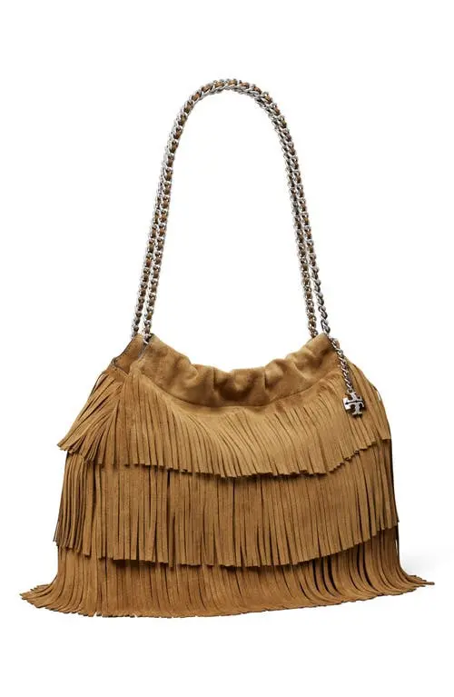 Tory Burch Fleming Suede Fringe Hobo Bag - Wild Tabacco