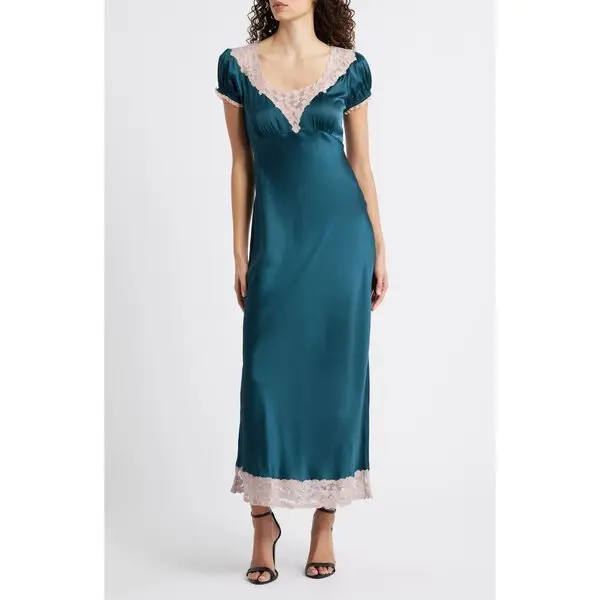 LoveShackFancy Taylis Lace-trimmed Satin Maxi Dress - Emerald Green