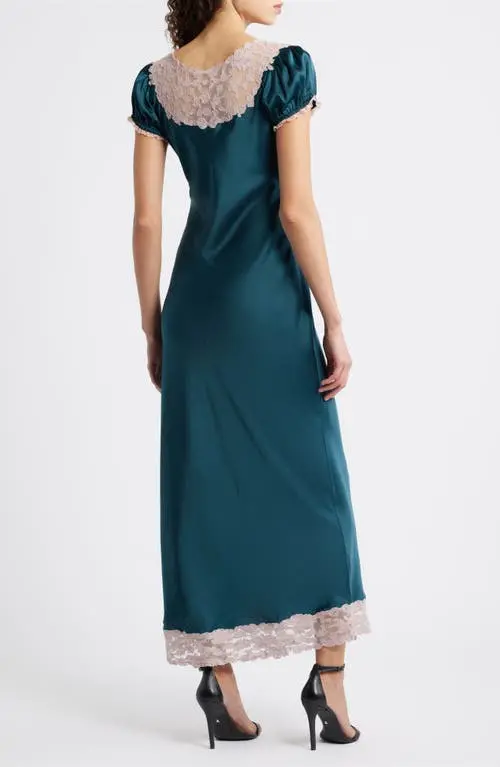 LoveShackFancy Taylis Lace-trimmed Satin Maxi Dress - Emerald Green