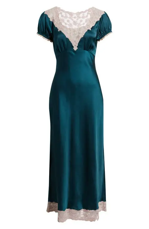 LoveShackFancy Taylis Lace-trimmed Satin Maxi Dress - Emerald Green